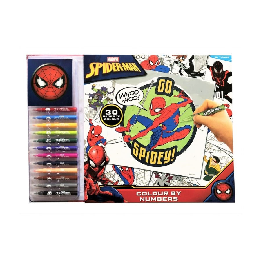 Spider-Man Colour By Numbers Activity Set – 30 Pages & 12 Markers ...
