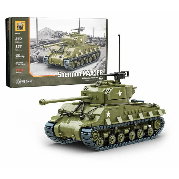 Build Army Sherman M4A3E8 WW2 Tank 1:33 Building Blocks Kit – Aussie ...