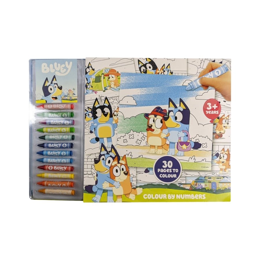 Bluey Colour By Numbers Activity Set – 30 Pages & Crayons – Aussie Hobbies