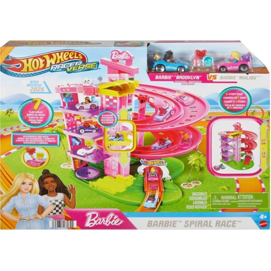 Hot Wheels RacerVerse Barbie Spiral Race Track Set – 5-Level Playset ...